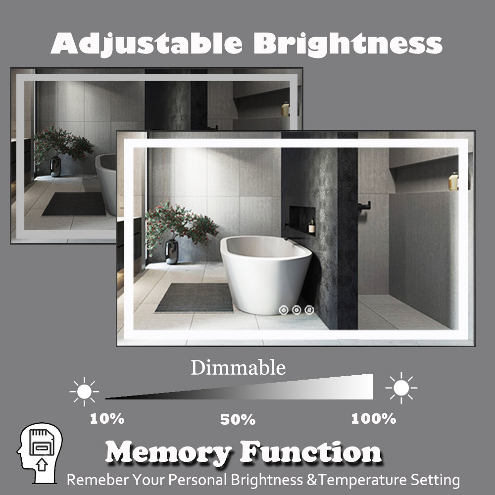 AMANI Rectangular Modern High Lumen Lighted LED Anti-Fog Dimmable Wall Mounted Bathroom Vanity ...